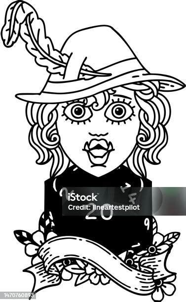 흑백 문신 라인 워크 스타일 노래 반 오크 음유 시인 자연 20 주사위 롤 검은색에 대한 스톡 벡터 아트 및 기타 이미지