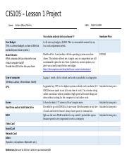 CIS Lesson Project ASH Docx CIS Lesson Project Name Ashlee Blue Mellor MEID