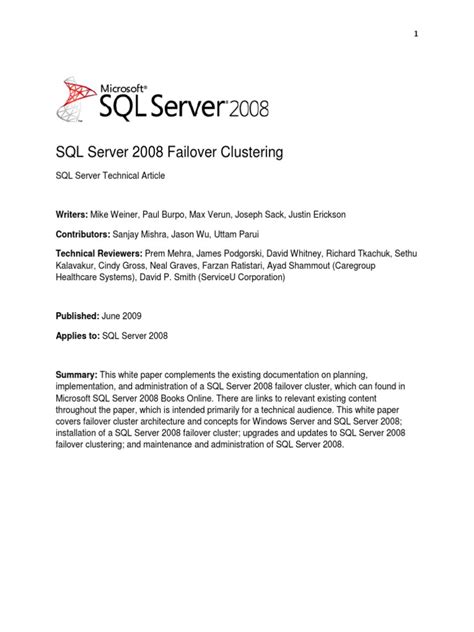 Sql Server 2008 Failover Clustering Pdf Computer Cluster