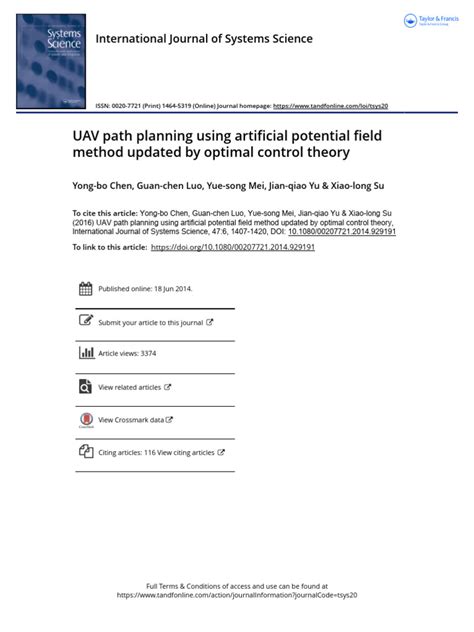 Uav Path Planning Using Artificial Potential Field Method Updated By Optimal Control Theory