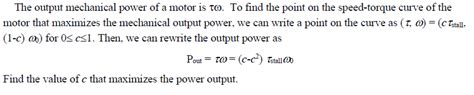 Solved The Output Mechanical Power Of A Motor Is To To Find Chegg Com