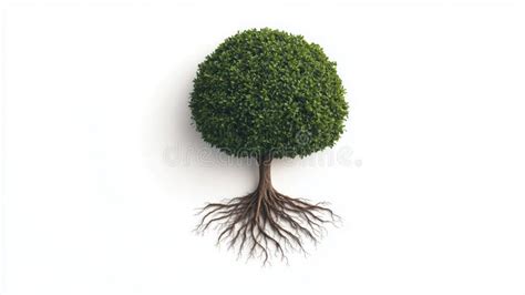 A Vibrant Green Tree With A Bushy Canopy And Intricate Roots