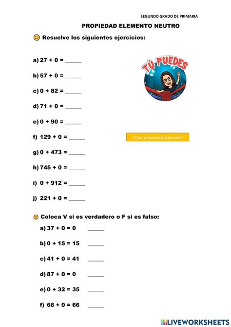 Propiedad Elemento Neutro Adición Worksheet Propiedades De La Suma