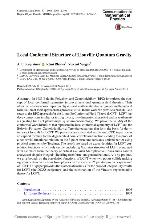 Local Conformal Structure Of Liouville Quantum Gravity Request Pdf