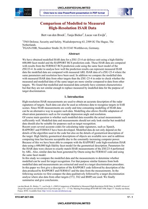 Pdf Comparison Of Modelled To Measured High Resolution Isar Data