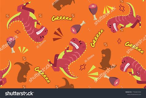 Vektor Stok Funny Angry Red Trex Dinosaur Pieces Tanpa Royalti