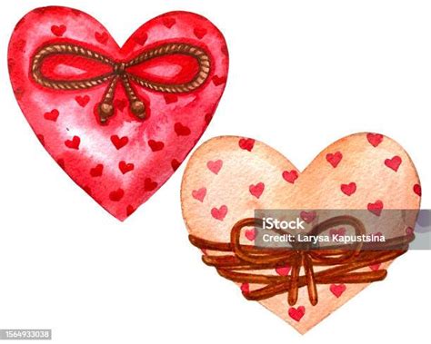 수채화 하트 발렌타인 데이 레드 퍼플 바이올렛 하트 세트 해피 발렌타인 데이 카드 나무와 패브릭 하트 삽화 세트입니다 손으로 그린 다양한 하트들이 하얀 종이 배경에 분리되어