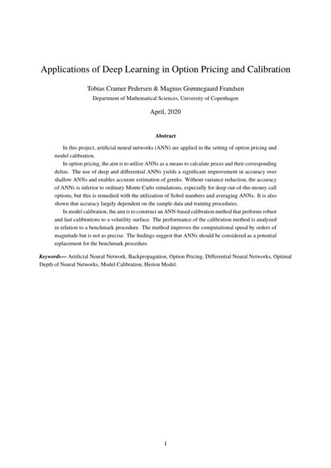 Pdf Applications Of Deep Learning In Option Pricing And Calibration
