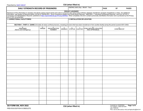 Dd Form 506 Daily Strength Record Of Prisoners Forms Docs 2023
