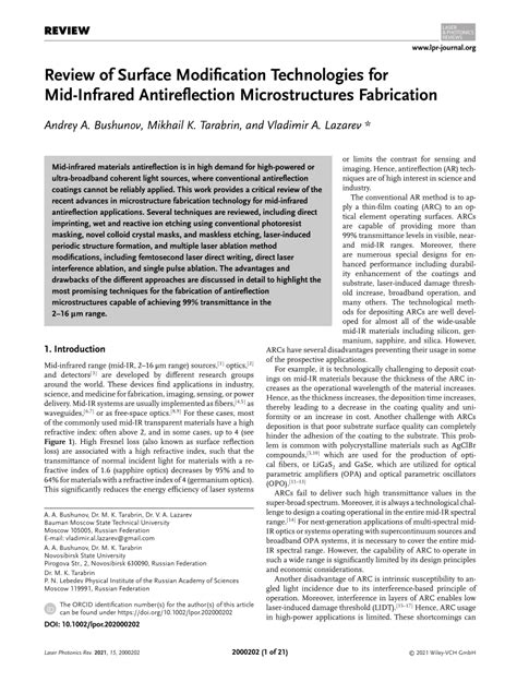 Pdf Review Of Surface Modification Technologies For Mid‐infrared