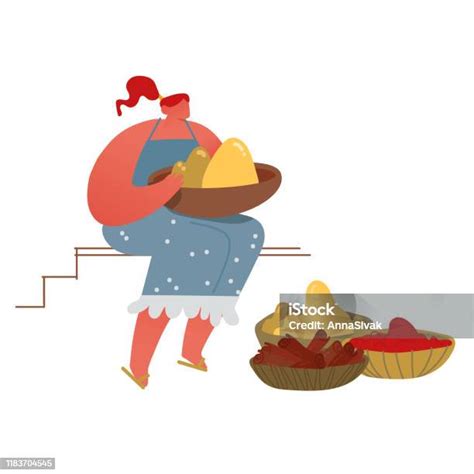 아시아 인도 조미료 시장에서 신선한 이국적인 음식 향신료와 다채로운 티카 파우더를 판매하는 여성 전통 식사와 홀리 축제를 요리식료품 재료 만화 플랫 벡터 일러스트 과체중에