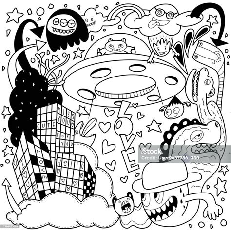 낙서 하트 발렌타인 데이 컬렉션 Hand색칠 공부 책 일러스트 2월에 대한 스톡 벡터 아트 및 기타 이미지 2월 개체 그룹 귀여운 Istock