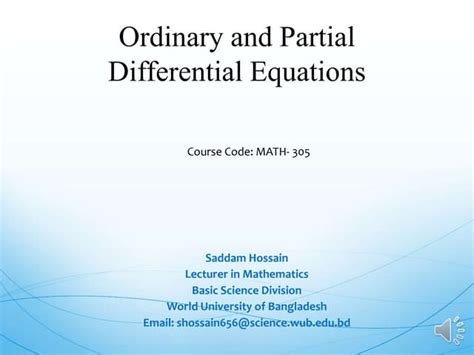 Ordinary And Partial Differential Equations Pptx