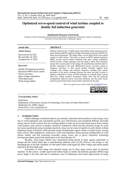 Optimized Servo Speed Control Of Wind Turbine Coupled To Doubly Fed