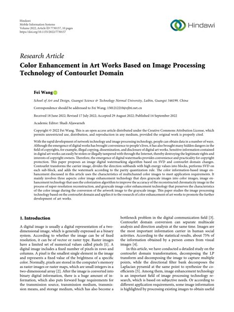 Pdf Color Enhancement In Art Works Based On Image Processing Technology Of Contourlet Domain
