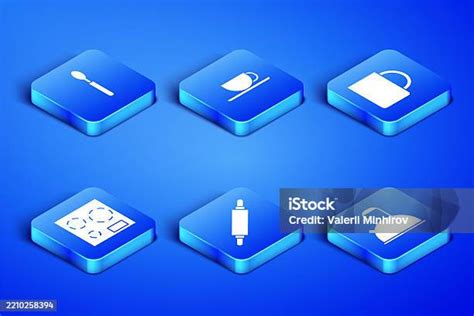 손잡이가 있는 주전자 숟가락 롤링 핀 전기 스토브 커피 컵 아이콘을 설정합니다 벡터 3차원 형태에 대한 스톡 벡터 아트 및 기타 이미지 Istock