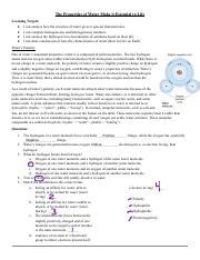 The Essential Properties Of Water For Life Course Hero