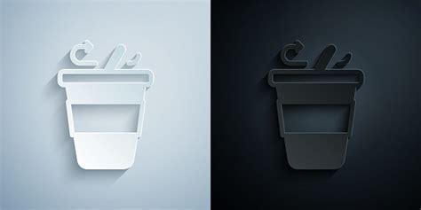 종이 컷 커피 컵 회색과 검은 색 배경에 고립 된 아이콘을 이동합니다 종이 아트 스타일 벡터 3차원 형태에 대한 스톡 벡터 아트