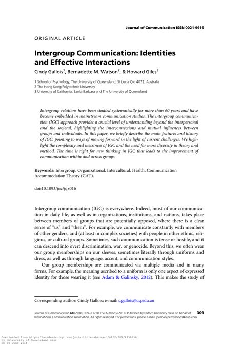 Pdf Intergroup Communication Identities And Effective Interactions