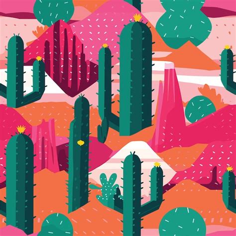 Premium Vector Seamless Colorful Cactus Pattern