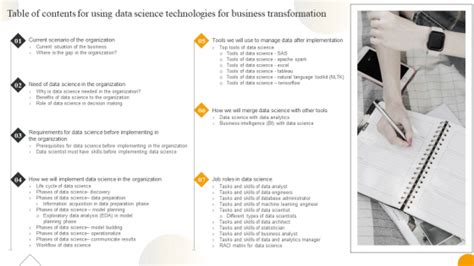 Table Of Contents For Using Data Science Technologies For Business Transformation Download Pdf