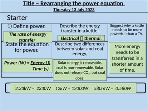 Rearrange The Power Equation Teaching Resources