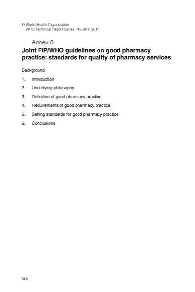 Annex 8 Joint Fipwho Guidelines On Good Pharmacy Practice