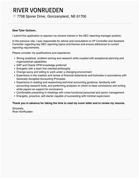 Sec Reporting Manager Cover Letter Velvet Jobs