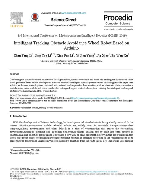 Intelligent Tracking Obstacle Avoidance Wheel Robot Based On Arduino Intelligent Tracking