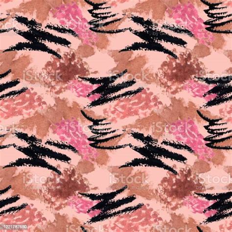 수채화는 매끄러운 패턴을 구성합니다 분홍색 배경에 립스틱과 마스카라 질감과 손으로 그린 원활한 화장품 패턴 0명에 대한 스톡 벡터 아트 및 기타 이미지 Istock