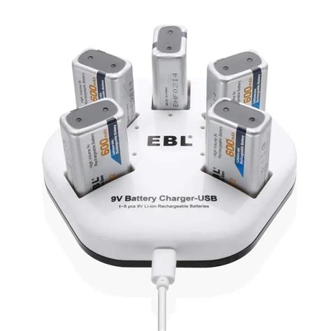 Ebl 빠른 Usb 리튬 이온 9 V 배터리 충전기 5 팩 600 Mah 9 V 6f22 리튬 이온 충전식 배터리충전기