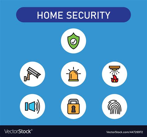 Home Security System Icon Set With Burglar Vector Image