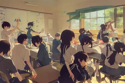 Boy S Love Anime High School Classroom Scene Spring Stable Diffusion