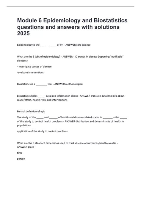 Module 6 Epidemiology And Biostatistics Questions And Answers With Solutions 2025 Applied