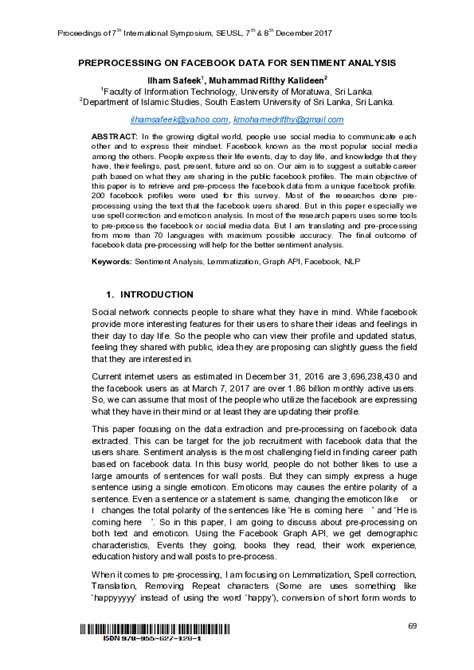 pdf preprocessing on facebook data for sentiment analysis