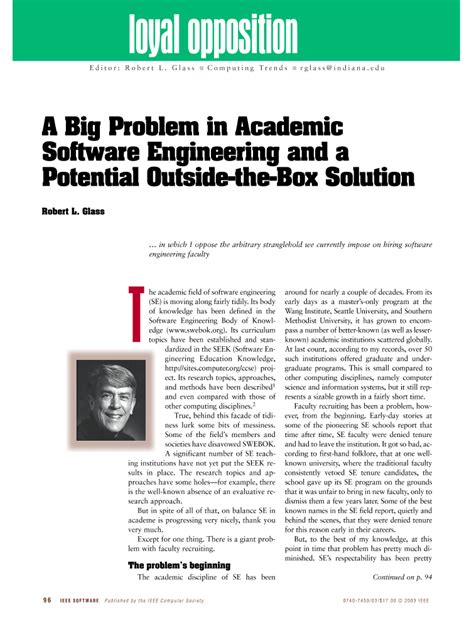A Big Problem In Academic Software Engineering And A Potential Outside
