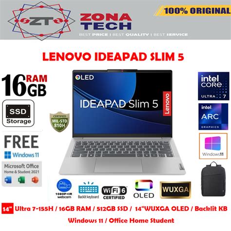 Jual LENOVO IdeaPad Slim 5 OLED Ultra 7 155H 16GB 512GB SSD 14 WUXGA IPS 100 SRGB W11
