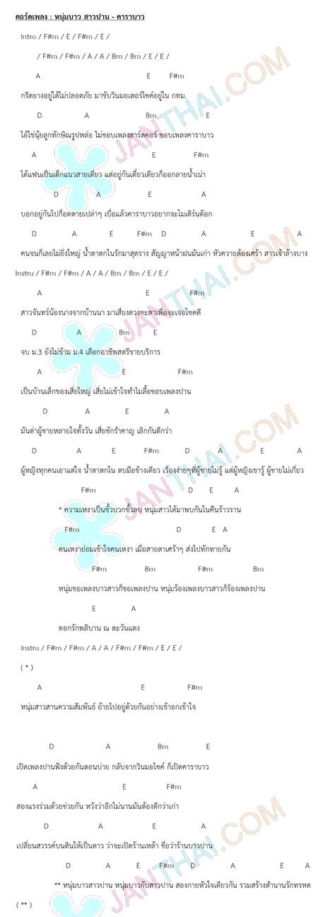 คอร์ดเพลง หนุ่มบาว สาวปาน คาราบาว Janthai Music คอร์ดกีตาร์ เนื้อ