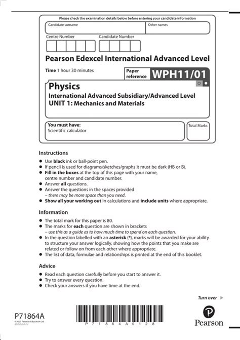 Pearson Edexcel International Advanced Level Physics International Advanced Subsidiary Advanced