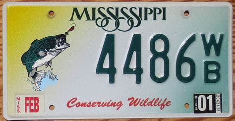 2001 Mississippi Conserving Wildlife Vg Automobile License Plate