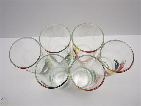 Vintage Black Red Rooster Glasses Tumblers Federal Set Of 6 1831689341