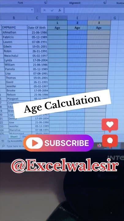 age calculation in excel excelwalesir exceltricks exceltips exceltraining ytshorts