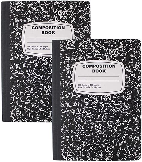 Emraw Marble Composition Notebook Wide Ruled Black And White