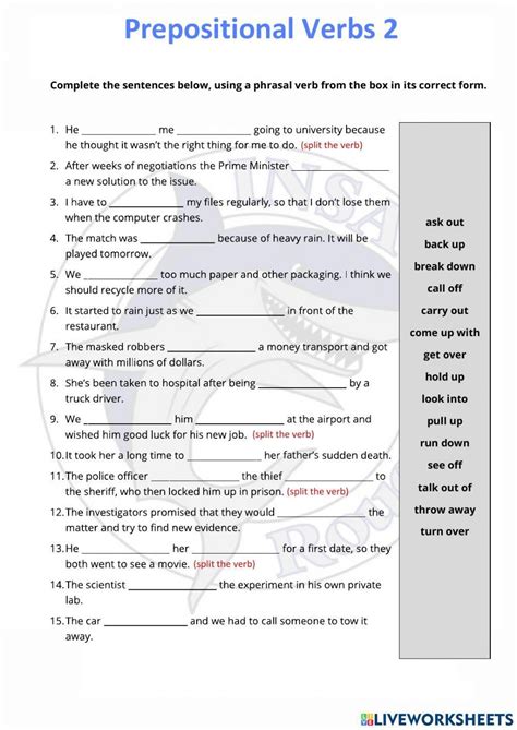 Prepositional V Free Interactive Worksheets 2082682