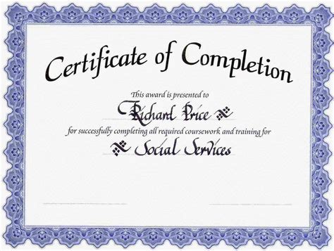 Certificate Of Completion Template Free