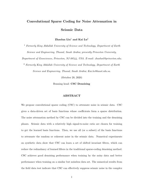 pdf convolutional sparse coding for noise attenuation in seismic data