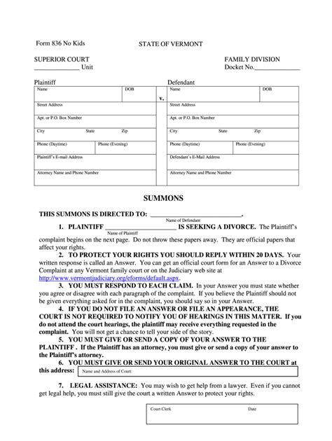 Vt Summons Complaint For Divorce Form Fill Online Printable Fillable Blank Pdffiller