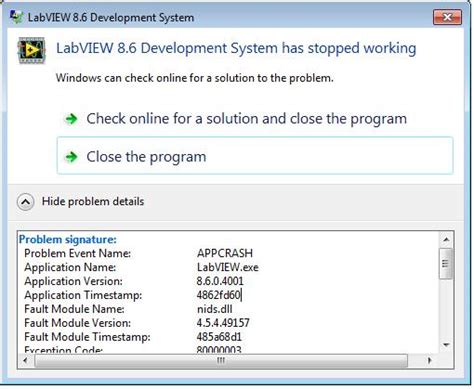 solved labview 8 6 crash on windows 7 os ni community