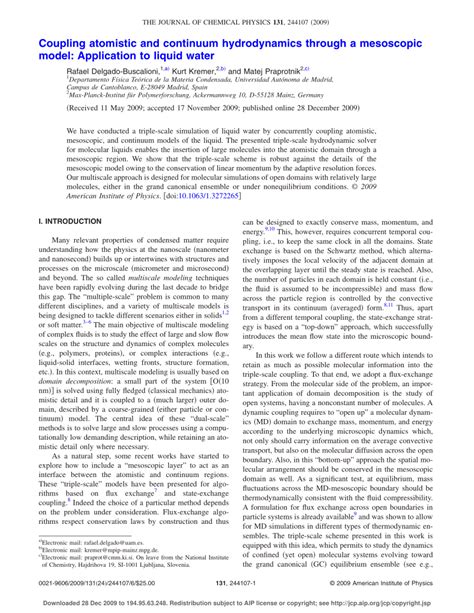 Pdf Coupling Atomistic And Continuum Hydrodynamics Through A Mesoscopic Model Application To