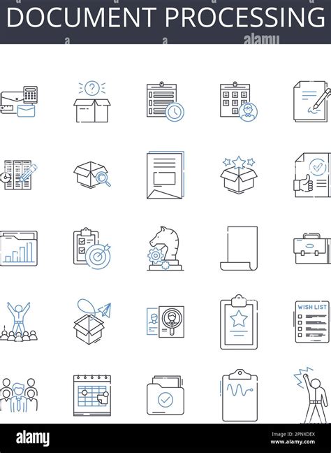 Document Processing Line Icons Collection Digital Imaginary Simulated Cyber Online